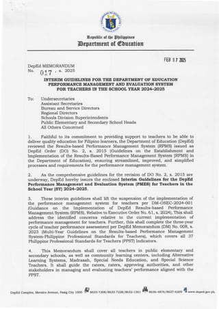 DM_s2025_017.pdf guideline for DEPED PMES | PDF