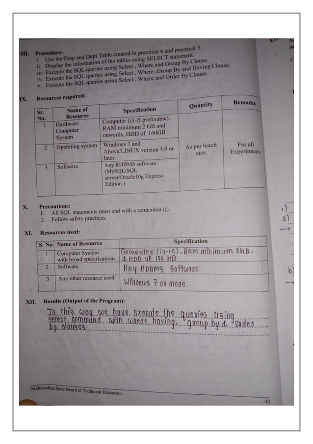 A LABORATORY MANUAL FOR DATABASE MANAGEMENT SYSTEM (DMS) 22319 | PDF