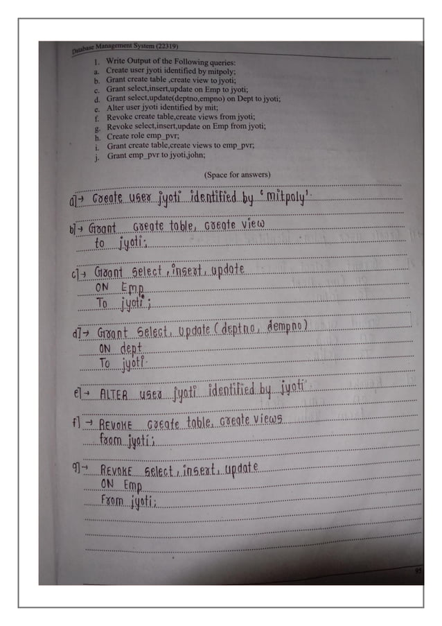 A LABORATORY MANUAL FOR DATABASE MANAGEMENT SYSTEM (DMS) 22319 | PDF