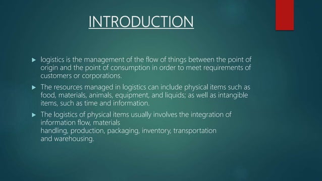 LOGISTICS IN DISTRIBUTION MANAGEMENT | PPTX