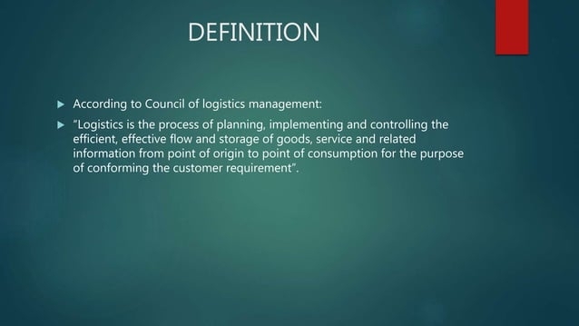 LOGISTICS IN DISTRIBUTION MANAGEMENT | PPTX