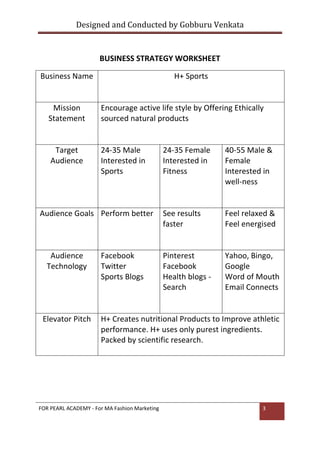 Digital Marketing strategy workshop student doc | PDF
