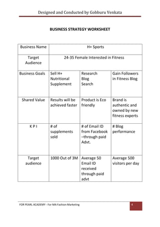 Digital Marketing strategy workshop student doc | PDF