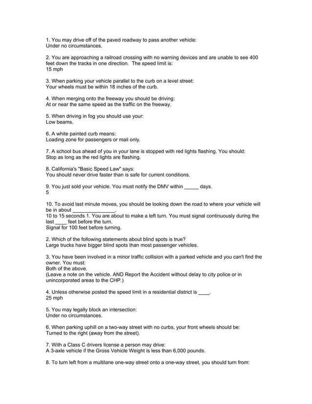 Dmv practice tests 1 5 | PDF