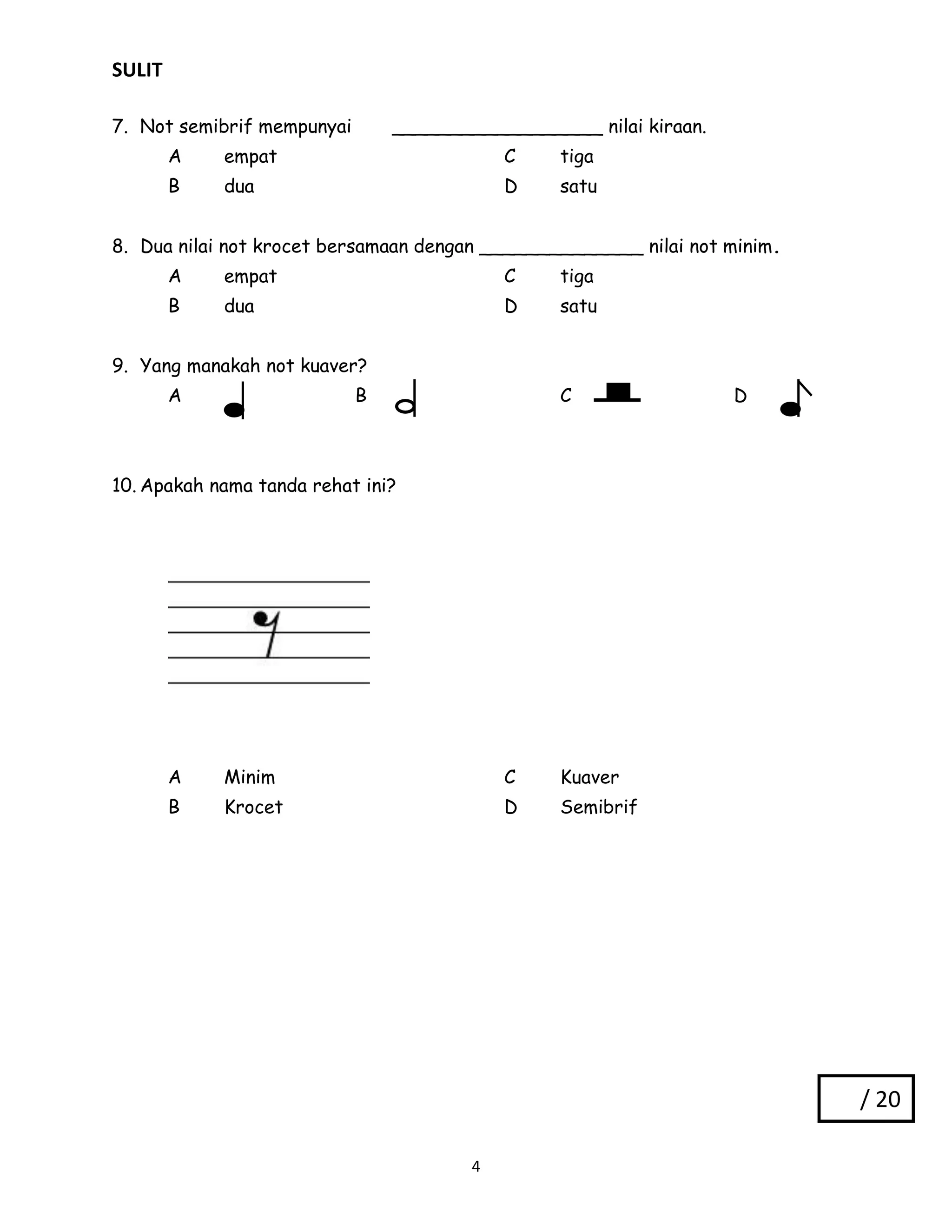 Dunia Muzik Tahun 6 | Ujian Pertengahan Tahun | PDF
