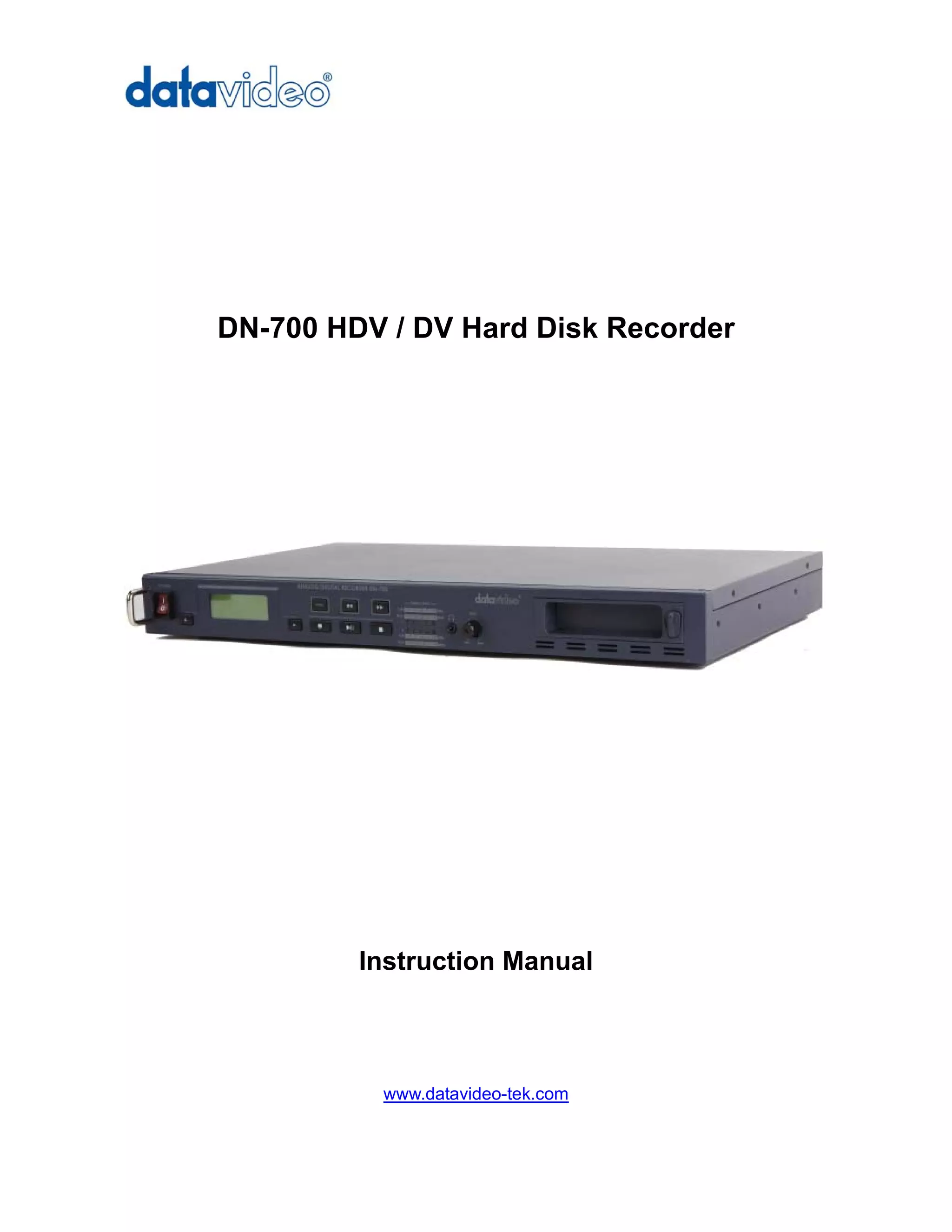 Datavideo DN-700 1U rackmoutable Hard Drive Recorder | PDF | Free Download