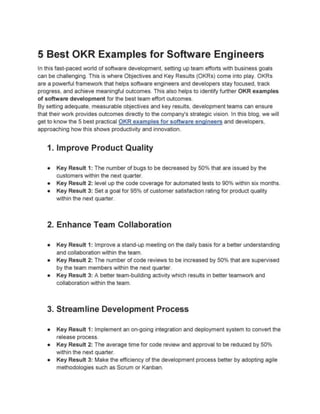 Okr Examples For Software Development Team | PDF