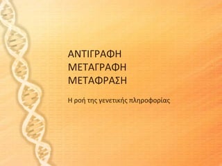 Αντιγραφή, μεταγραφή, μετάφραση: Η ροή της γενετικής πληροφορίας | PPT