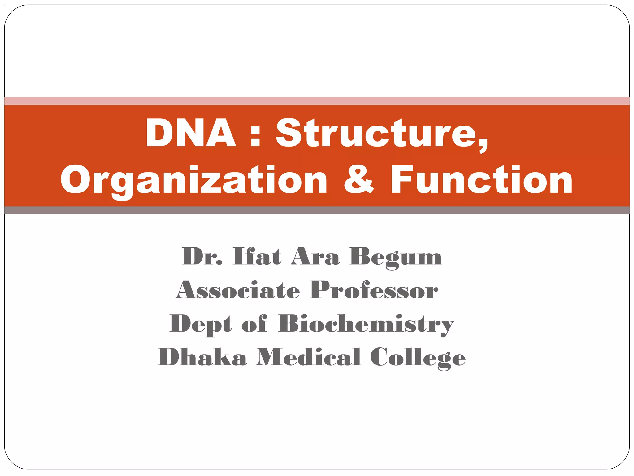 DNA: structure, organization and function | PPT | Chemistry | Science