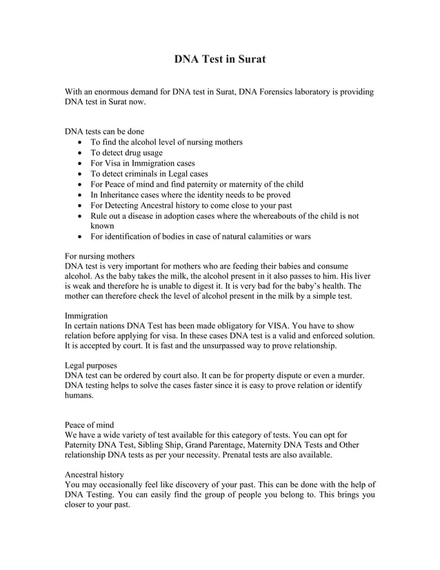 DNA Test in Surat | PDF | Medical Tests | Medical Health