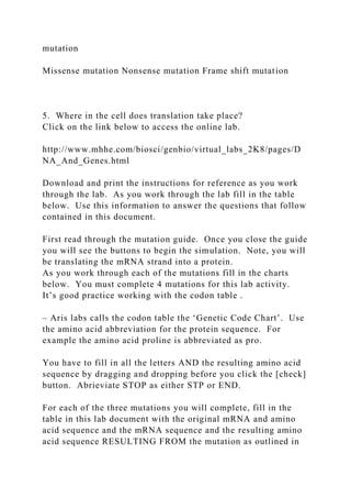 DNA and Genes Lab ActivityComplete your answers in the spaces .docx