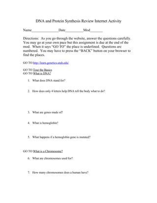Protein Synthesis Review Worksheet Answers