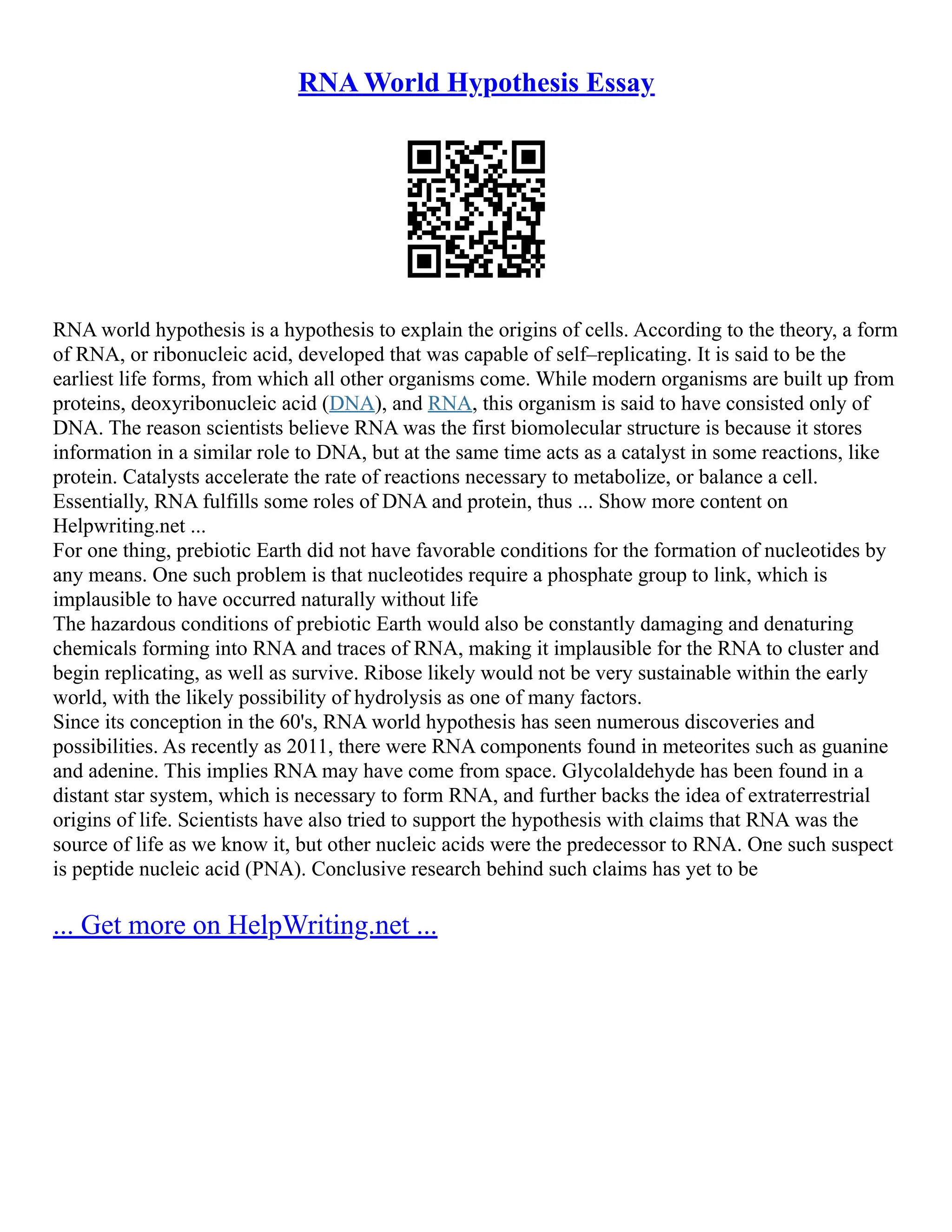 DNA And RNA As The Basic Unit Of The Living System | PDF