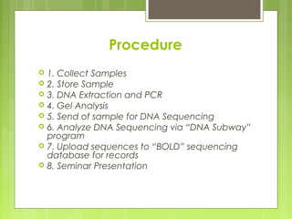 Dna barcoding project -Blue Waters | PPT