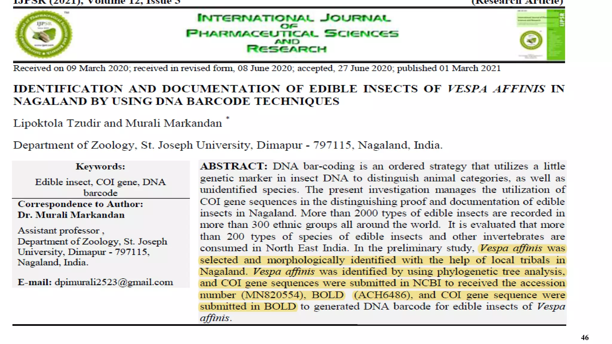 DNA barcoding techniques in insect diagnosis ppt | PDF