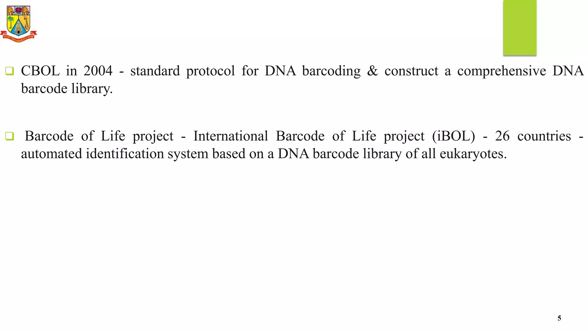 DNA barcoding techniques in insect diagnosis ppt | PDF