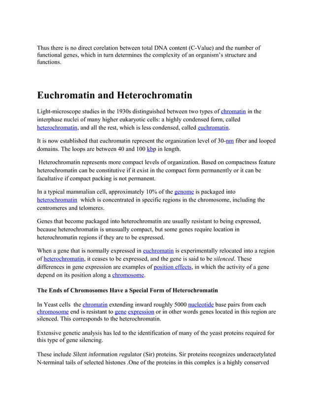 Dna Contentc Value Paradox Euchromatin Heterochromatin Banding Pattern Doc