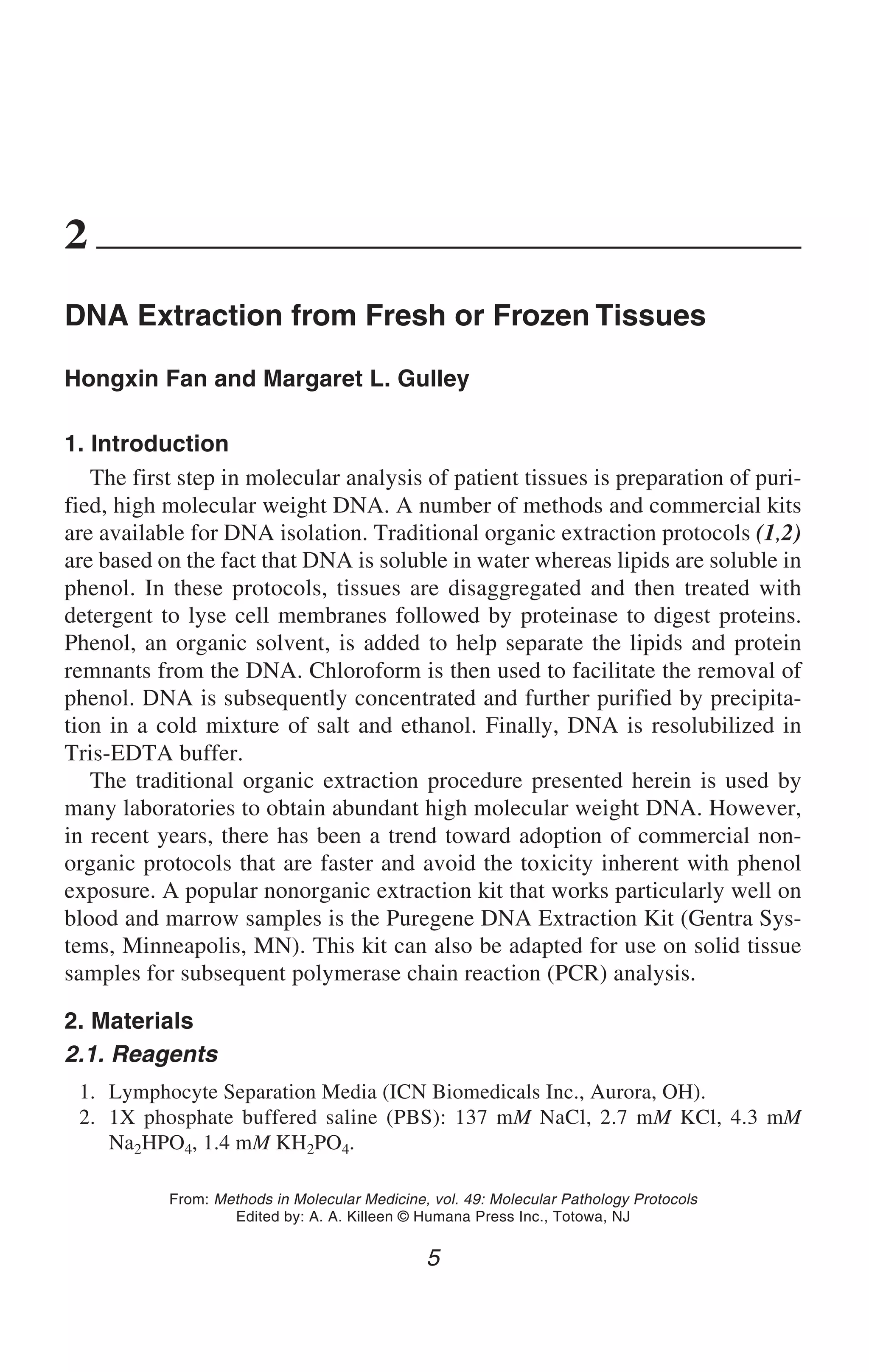 Dna extraction from fresh or frozen tissues | PDF