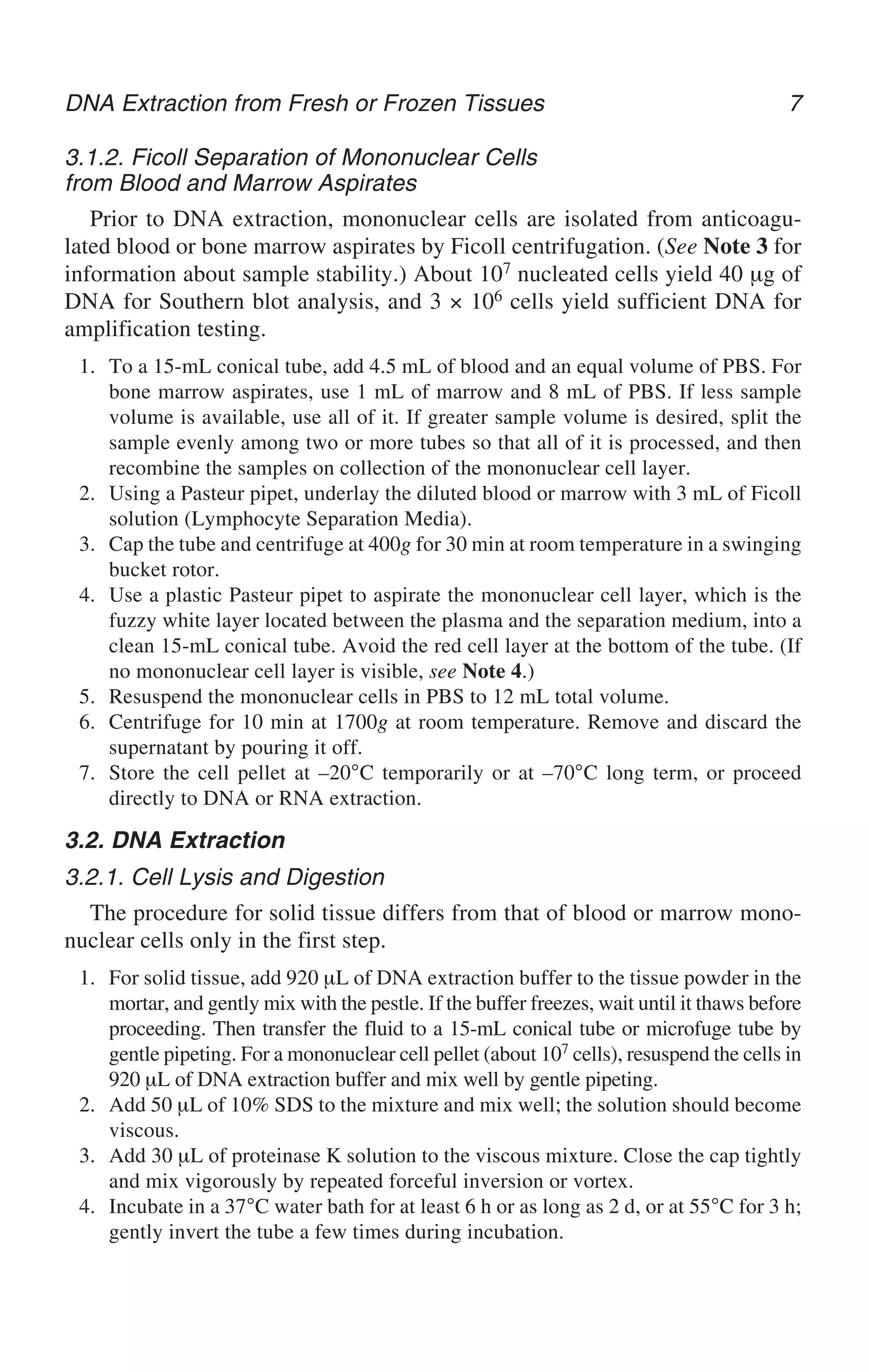 Dna extraction from fresh or frozen tissues | PDF
