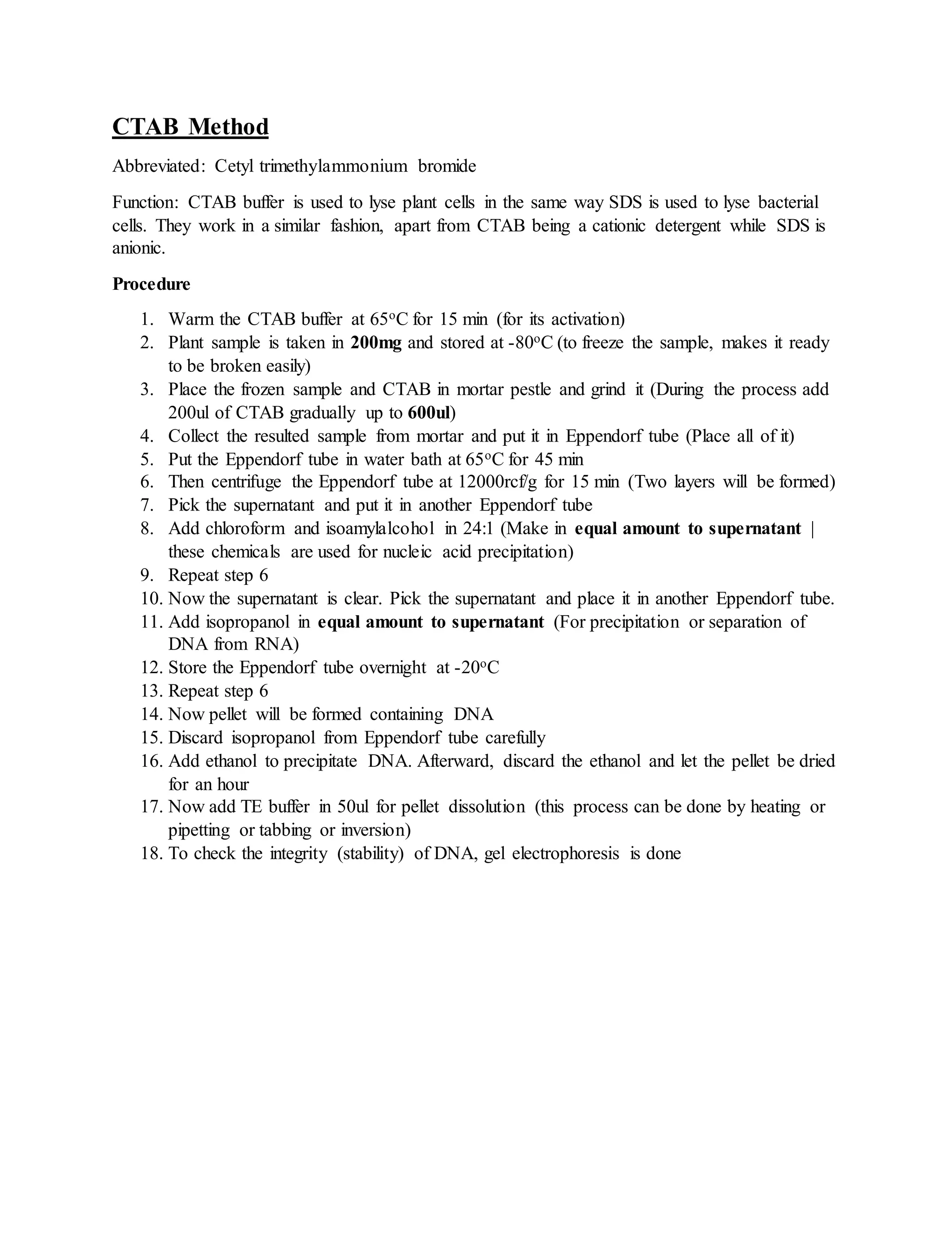 DNA extraction method for Plant sample | DOCX