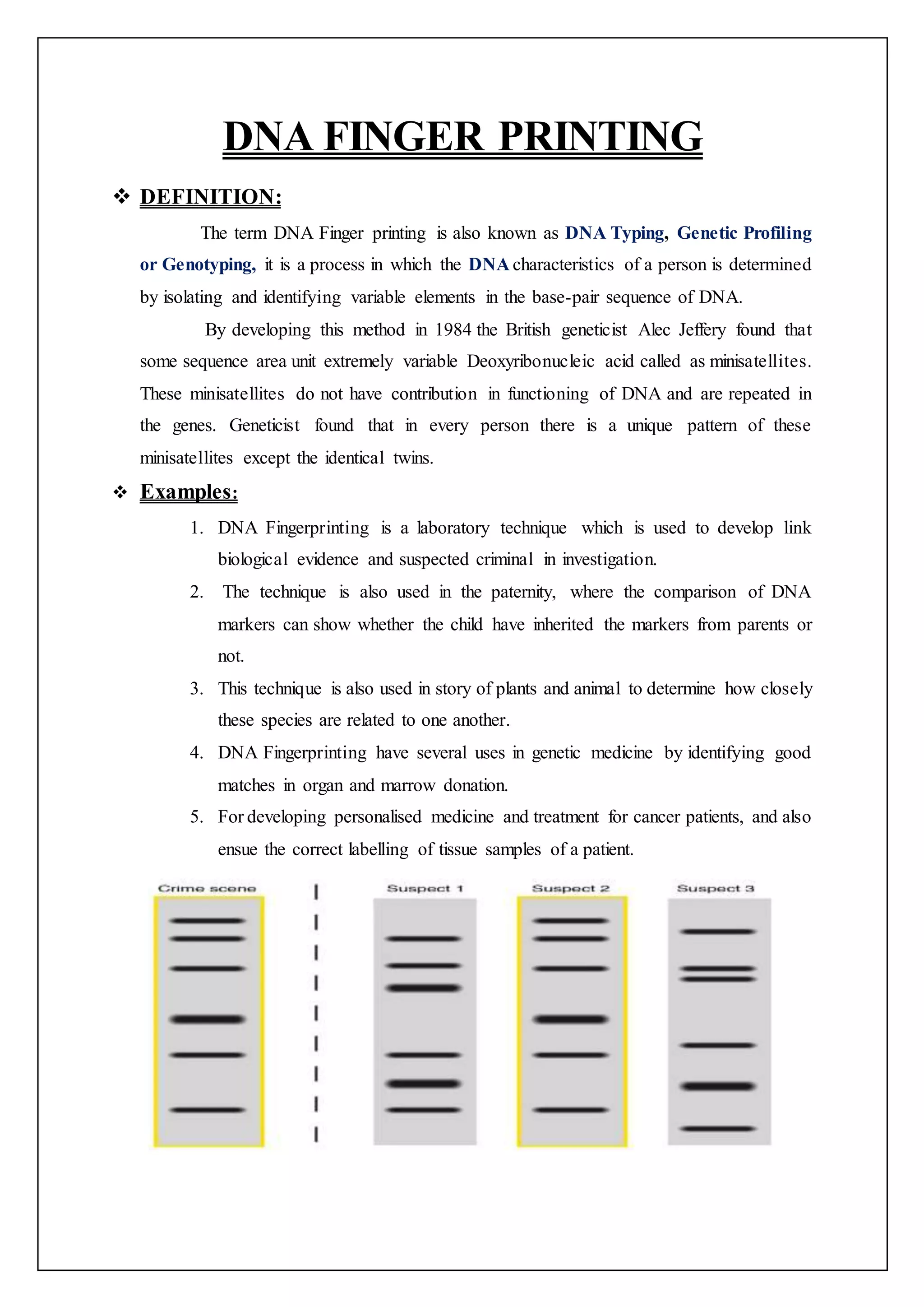 Dna finger printing | DOCX | Genetics | Science