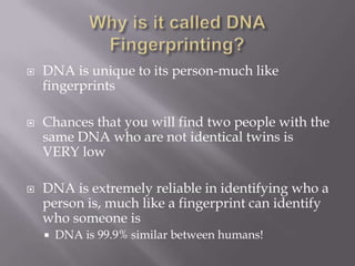 Dna fingerprinting science project pp | PPTX