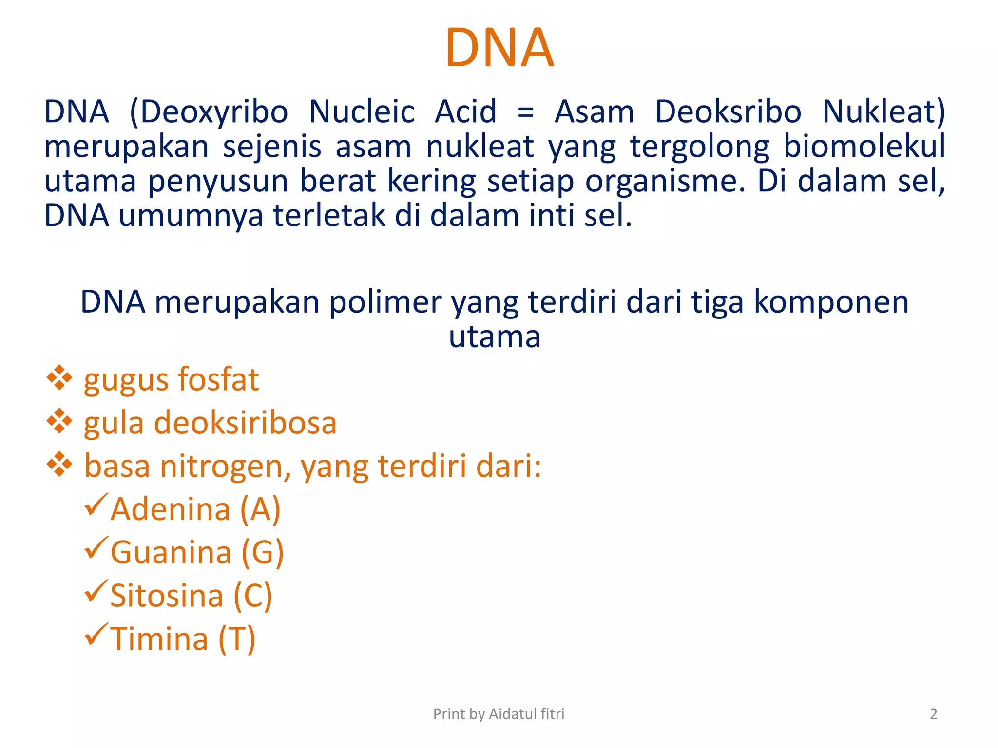 Dna, gen, dan kromosom | PPTX