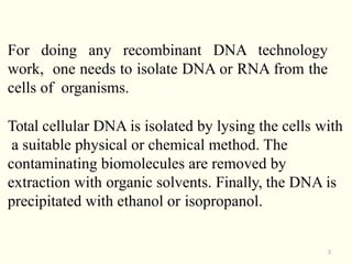 DNA ISOLATION and purification Basics and protocols | PPTX