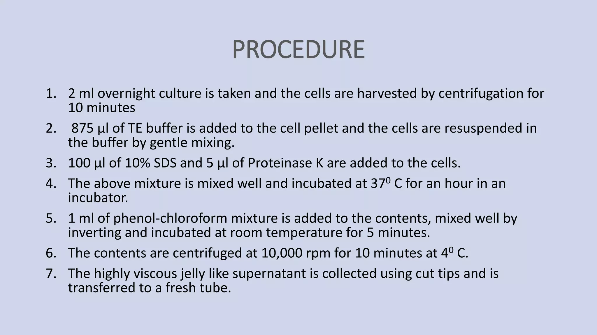 Genomic Dna Isolation From Blood, Bacteria and Plasmid DNA Isolation | PPTX