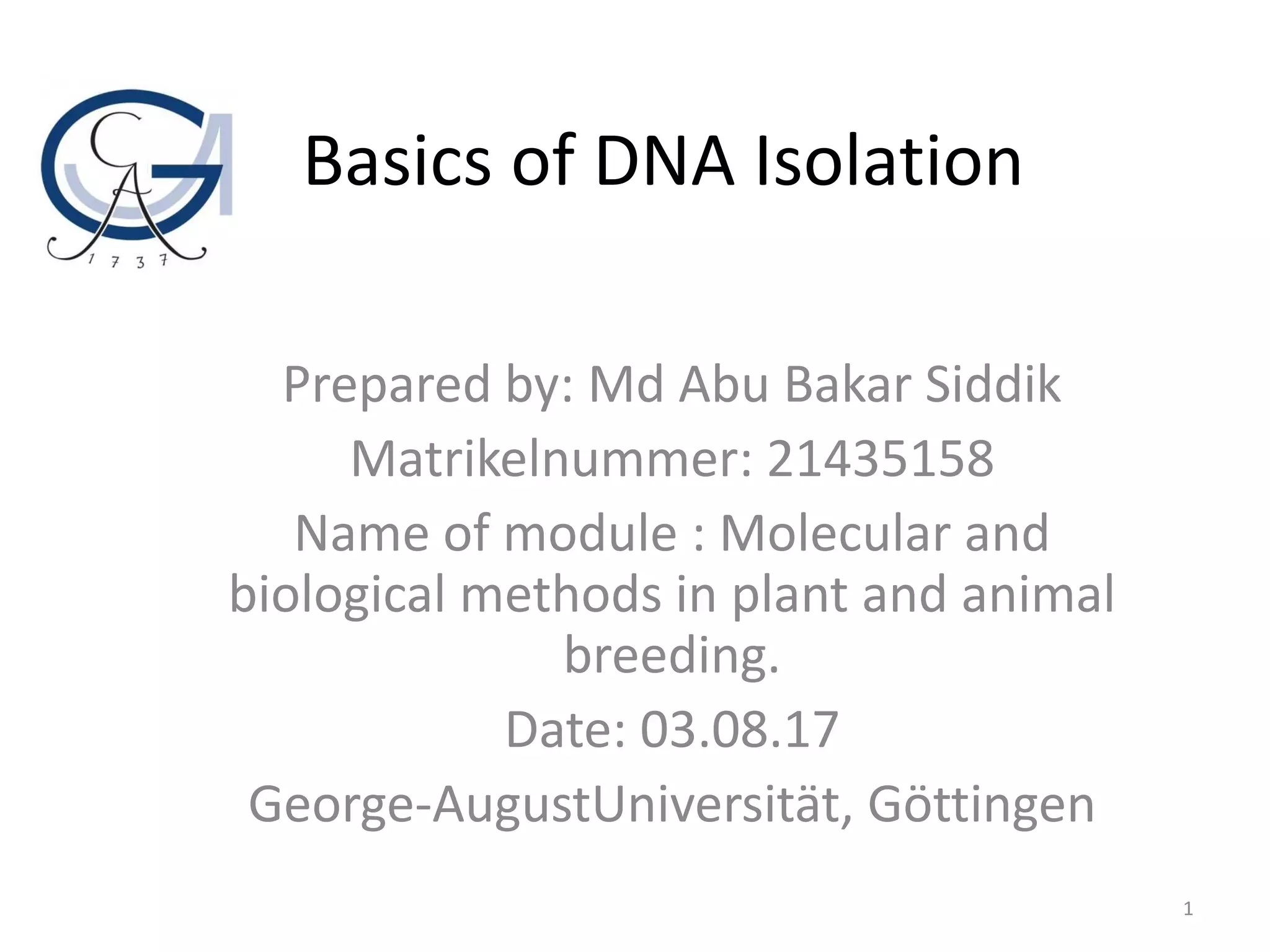Basics of DNA isolation | PDF