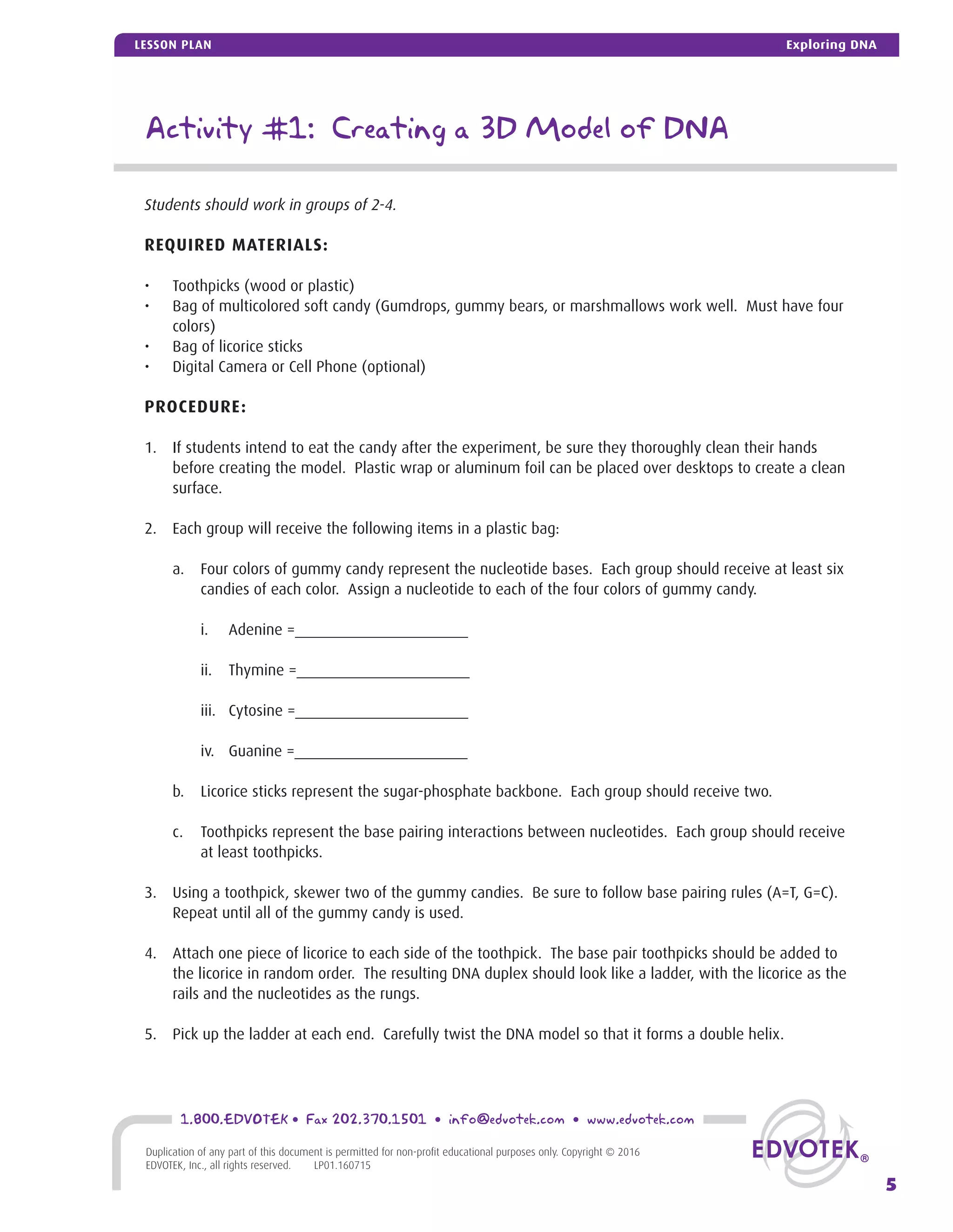 Exploring DNA Lesson Plan | PDF