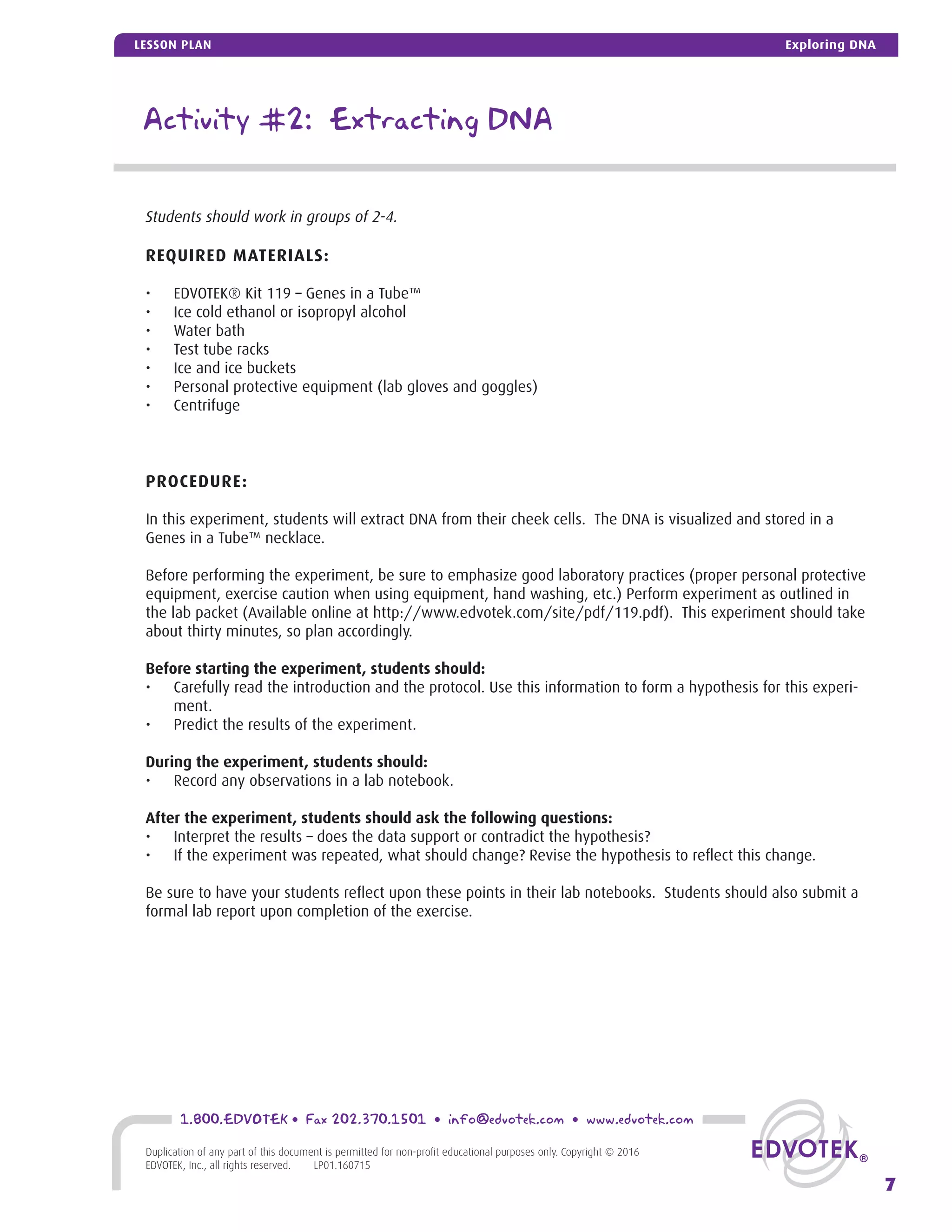 Exploring DNA Lesson Plan | PDF