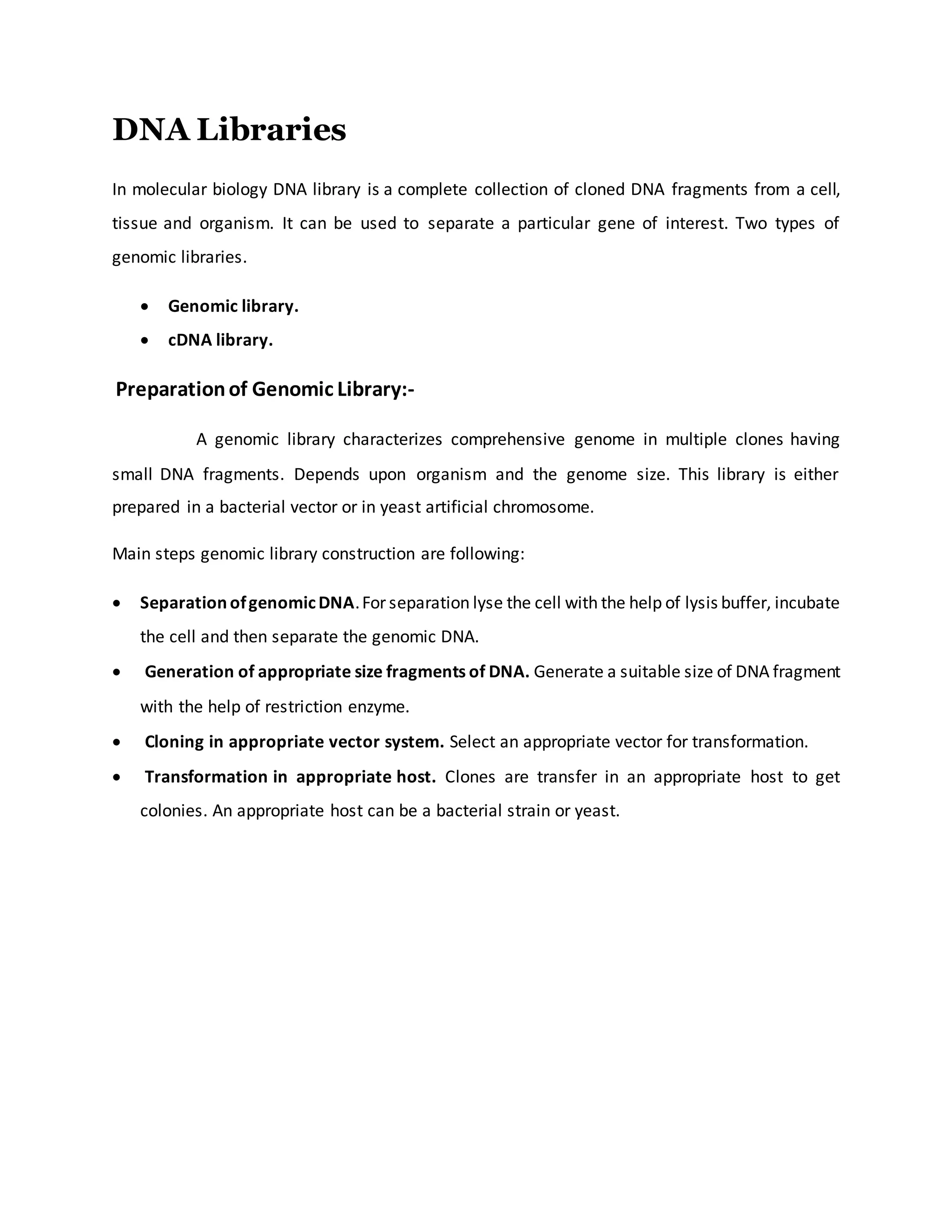 Dna libraries | DOCX | Biological Sciences | Science