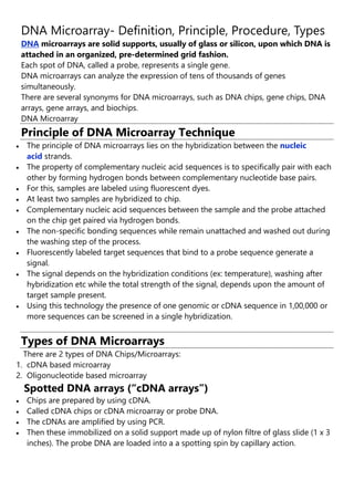 DNA Microarray analysis in proteomics bio informatics | PDF