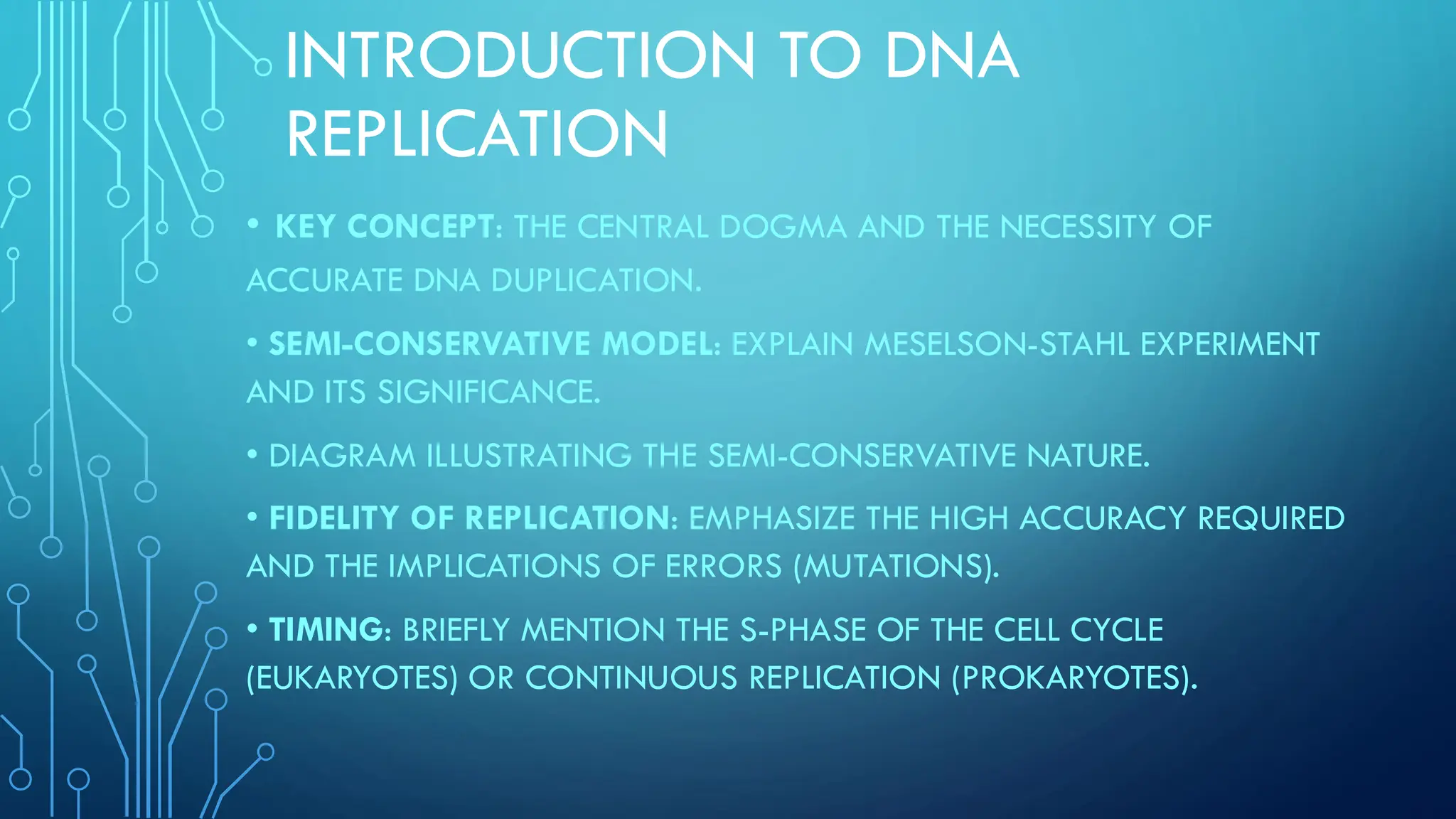 DNA replication KEY CONCEPT SEMI-CONSERVATIVE MODEL FIDELITY OF ...
