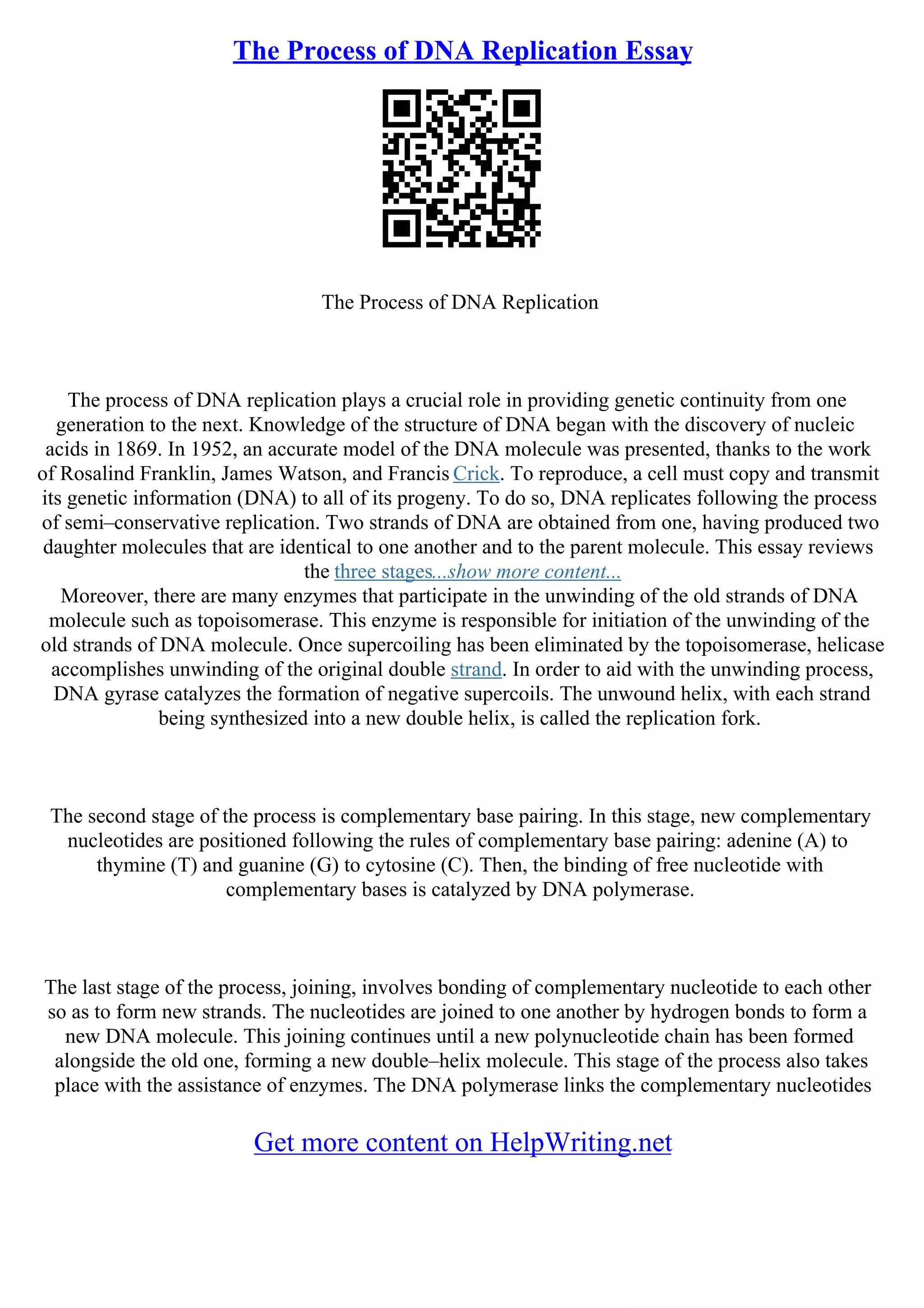 Dna Replication Essay | PDF