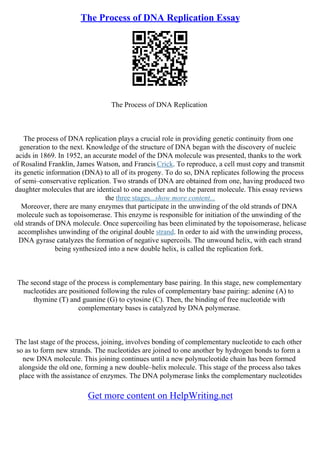 Dna Replication Essay | PDF