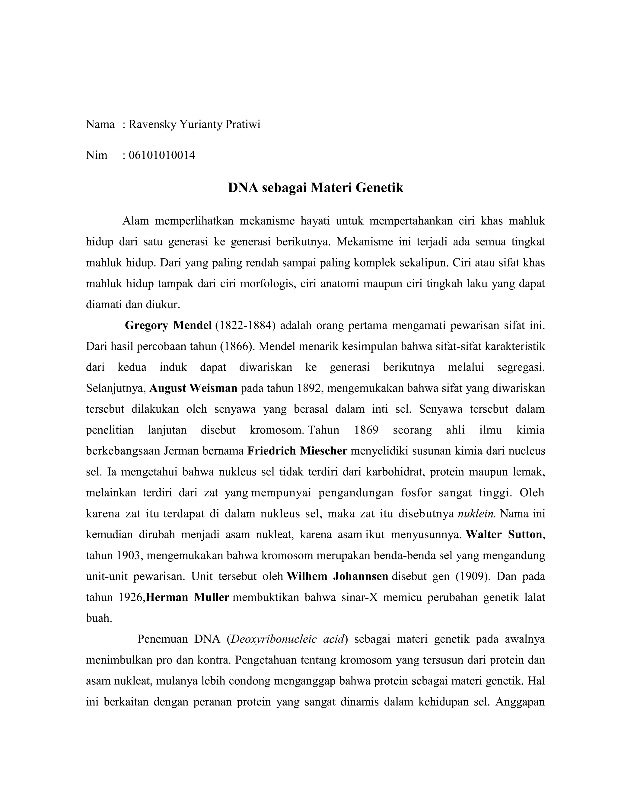 Dna sebagai materi genetik | DOCX