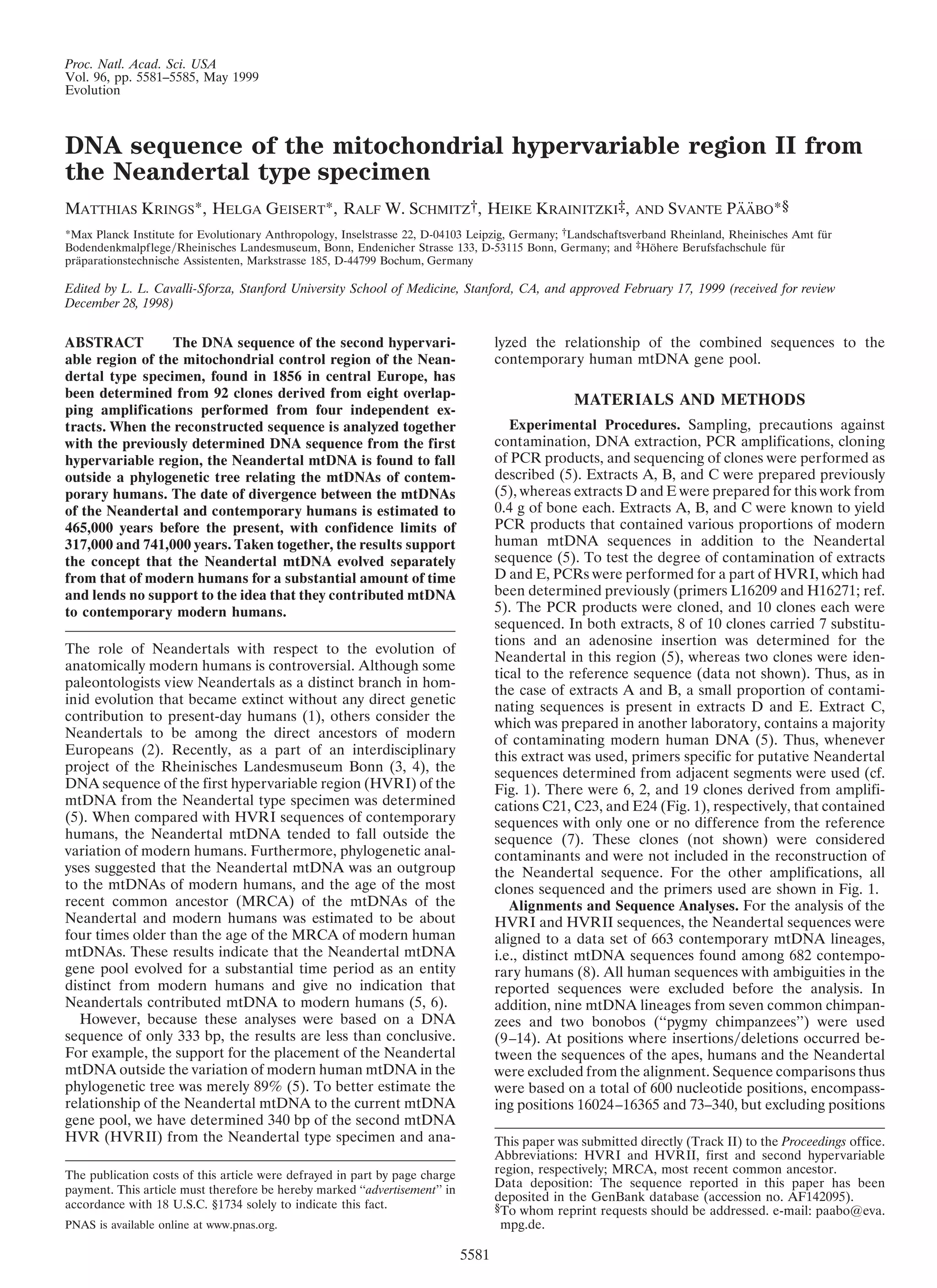 Dna sequence of the mitochondrial hypervariable region ii (krings et al.) | PDF