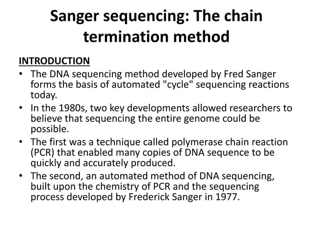 DNA Sequencing- Sanger's Method | PPTX | Chemistry | Science