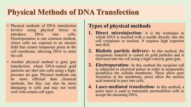 DNA Transfection in Animal tissue culture and its methods.pptx ...