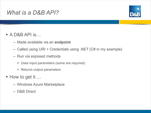 D&B Business Verification API Code Sample in C# | PPTX | Databases ...