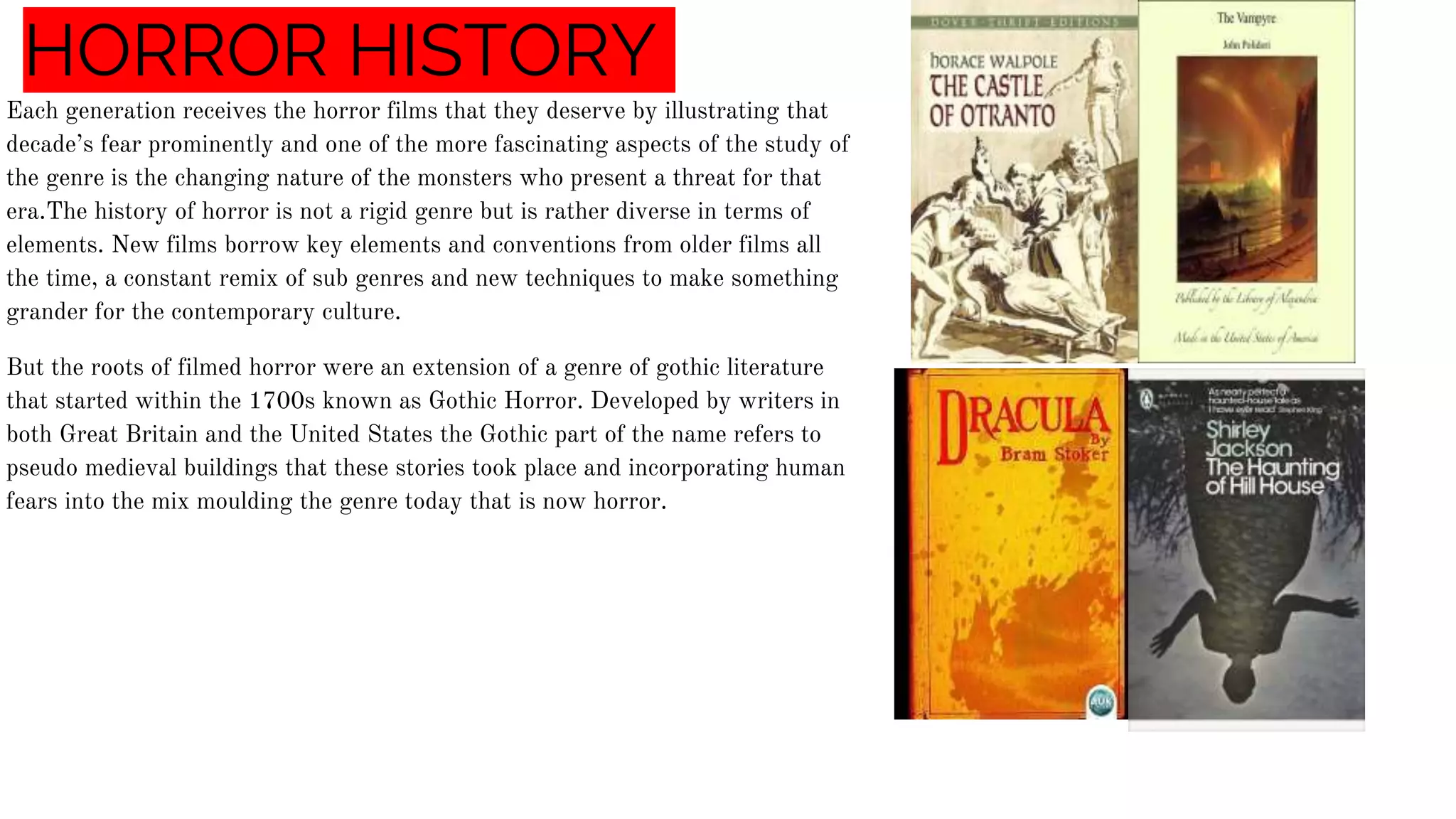 Horror movie history timeline | PPTX | Horror | Genres