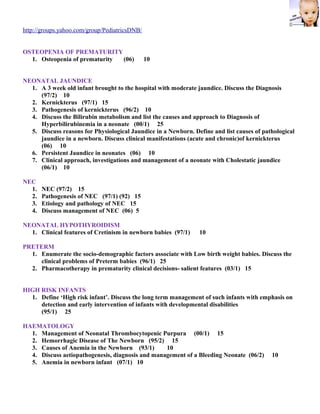 Dnb Pediatrics Theory Question bank | PDF