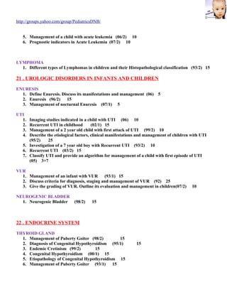 Dnb Pediatrics Theory Question bank | PDF