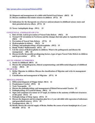 Dnb Pediatrics Theory Question bank | PDF