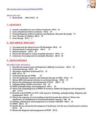 Dnb Pediatrics Theory Question bank | PDF