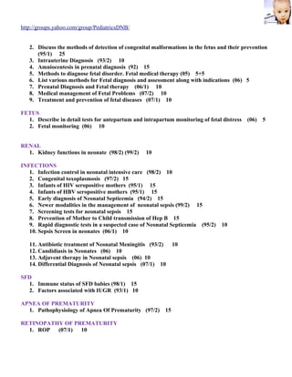 Dnb Pediatrics Theory Question bank | PDF