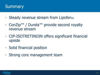 Cipher Pharmaceuticals (DND) Presentation 2011 | PDF