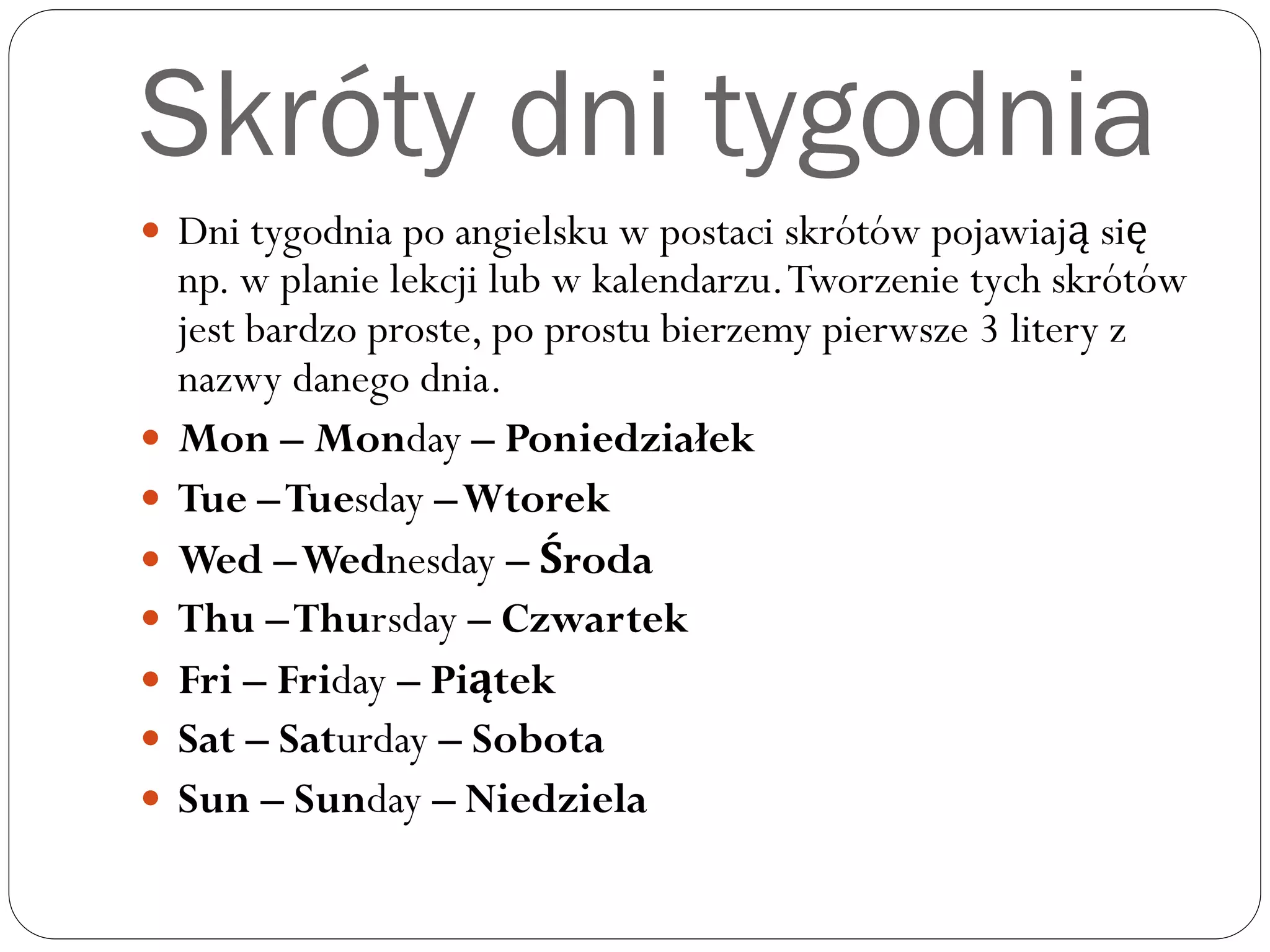 Dni tygodnia angielski | PDF